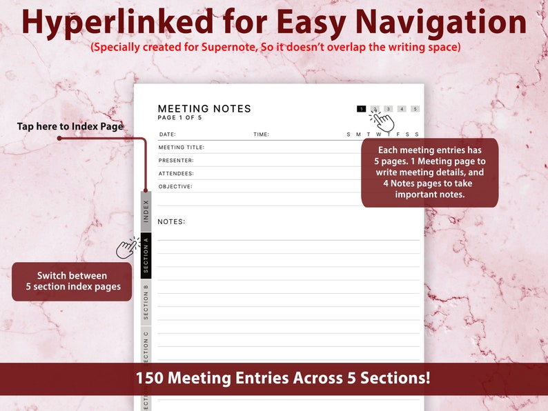 Supernote A5x & A6x Meeting Template, Hyperlinked, Instant Download ...