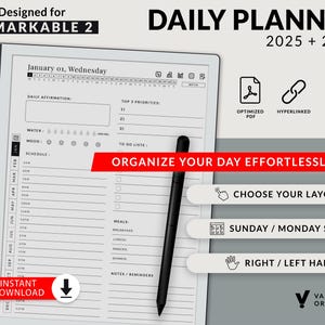 Daily Planner Template for Remarkable 2 Eink Tablet, 2025, 2026 ...