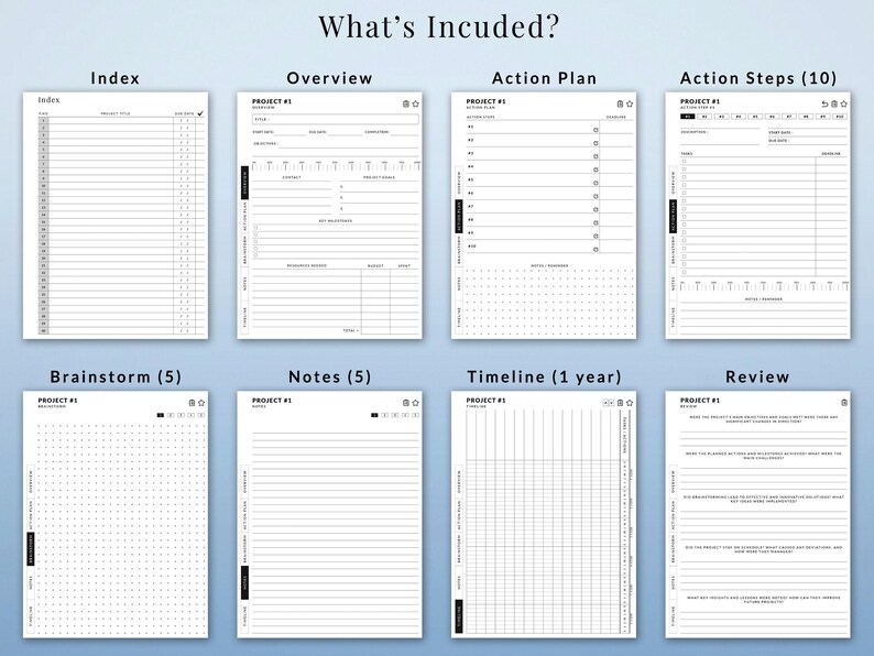 Project Planner Template for Remarkable 2 Tablets: 30 Project Entries ...