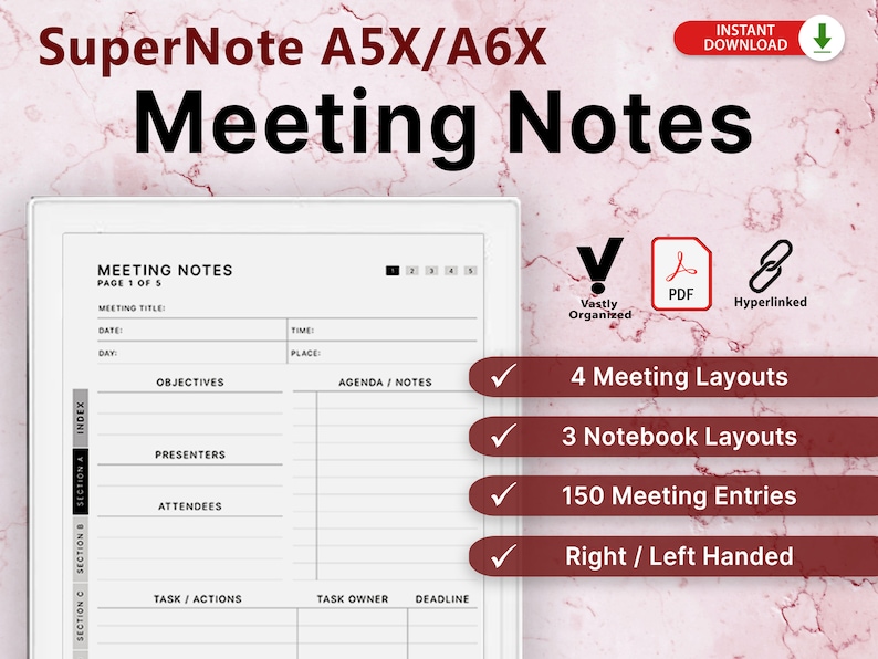 Supernote A5x & A6x Meeting Template, Hyperlinked, Instant Download ...