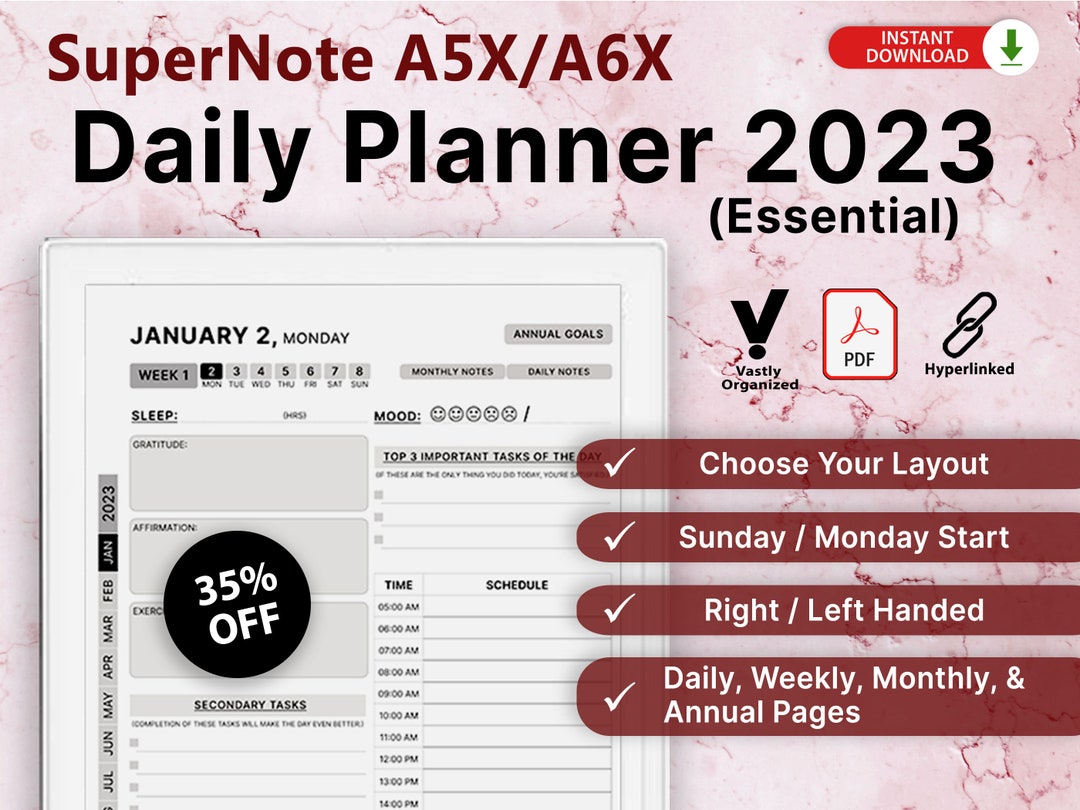 Supernote A5X/A6X Daily Planner 2023 Supernote Template - Etsy