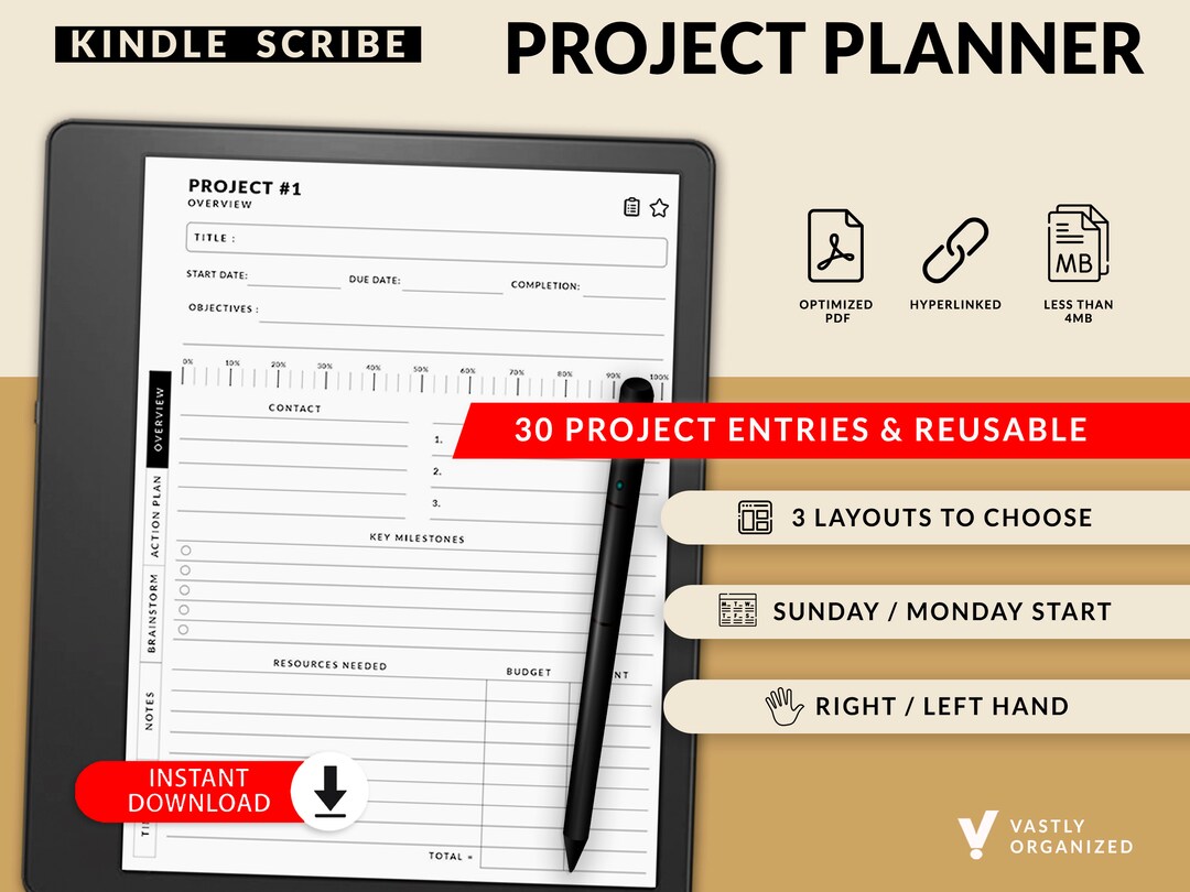 Kindle Scribe Project Planner: Hyperlinked, Customizable (PDF Template ...