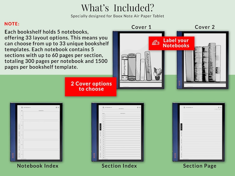 Notebook Template for Boox Note Air Eink Tablets, 33 Layouts, Fully ...