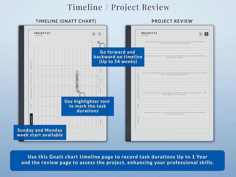 Project Planner Template for Remarkable 2 Tablets: 30 Project Entries ...