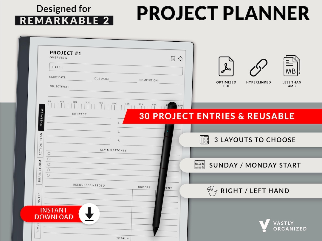 Project Planner Template for Remarkable 2: Hyperlinked, Customizable ...