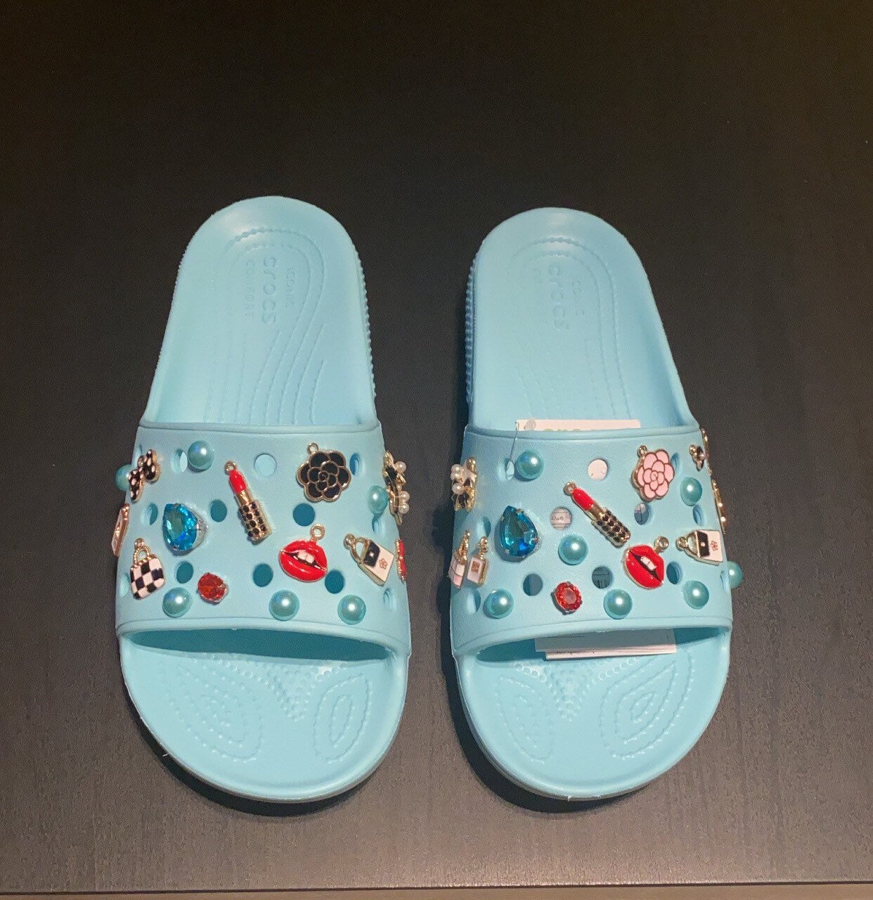 Luxury Ice Blue designed Crocs Slides Handmade. | Etsy
