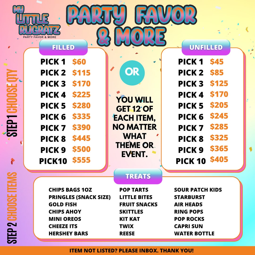 Custom Party Bundle Party Favor Package Custom Party Favors Custom