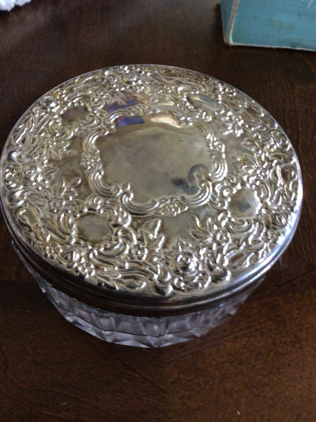 Vintage Crystal Powder Box With Silverplated Top and Mirror - Etsy