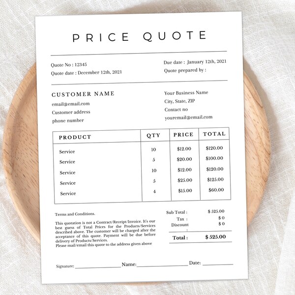 Estimate Excel Template - Etsy