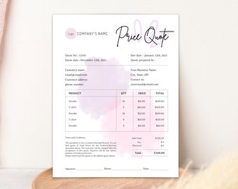 PRICE TEMPLATE, Editable Quotation Sheet Canva Template, Price Offer ...