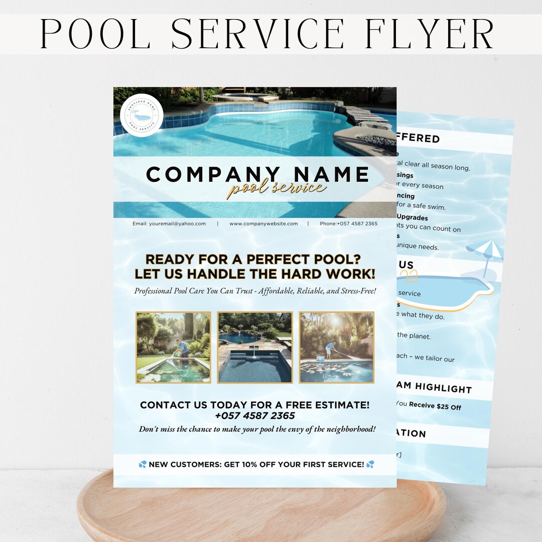 POOL SERVICE FLYER Template – Editable Canva Brochure Design for Pool ...