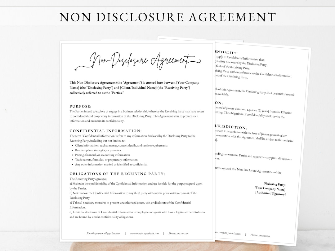 Non Disclosure Agreement, NDA Template, Editable Confidentiality ...