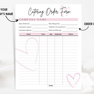 EDITABLE CATERING ORDER Form, Printable Catering Order Form Template ...