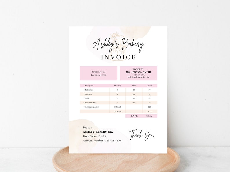 Bakery Invoice Template – Editable Canva Billing Form for Custom Cakes ...