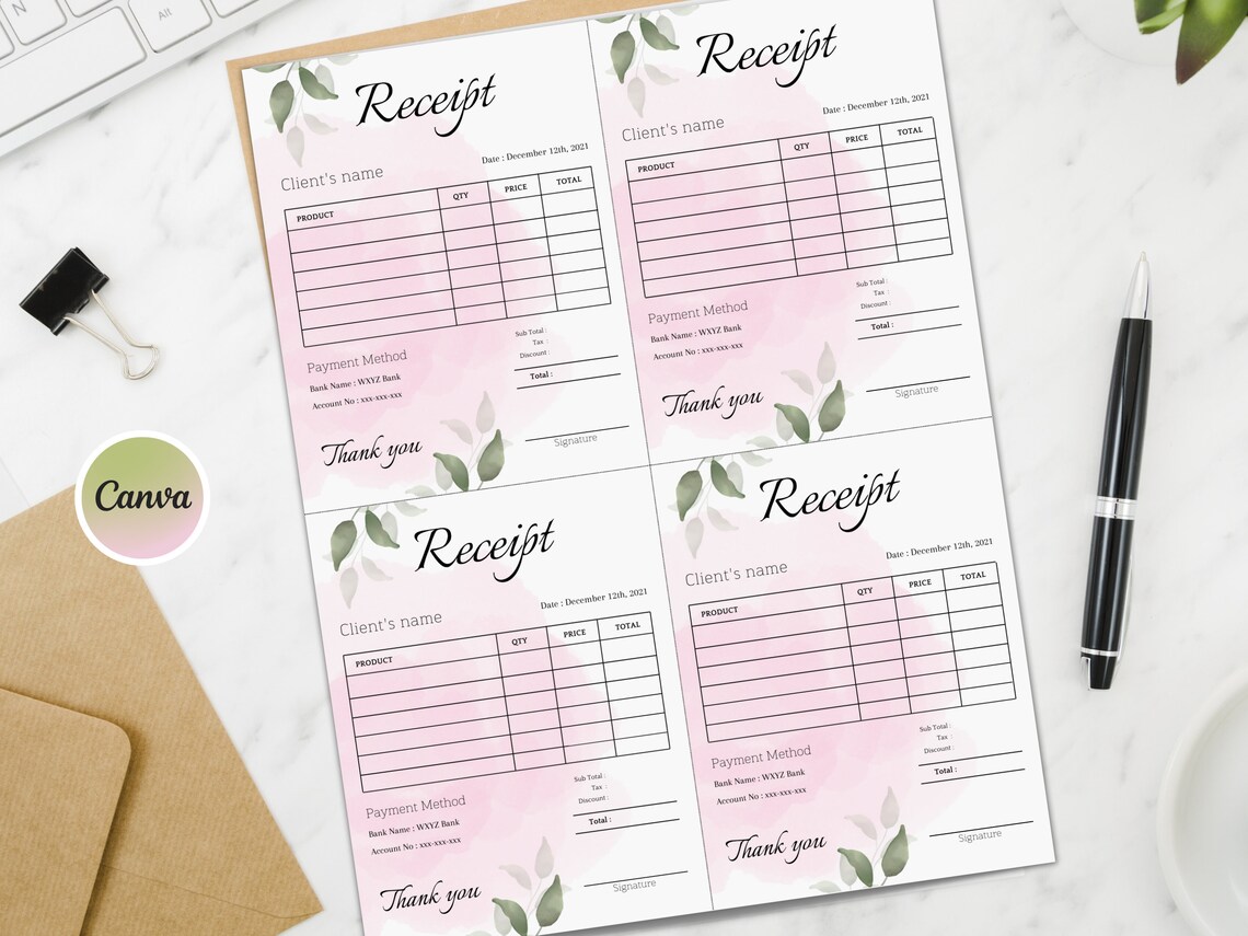EDITABLE RECEIPT TEMPLATE Receipt Form Canva Template Custom - Etsy