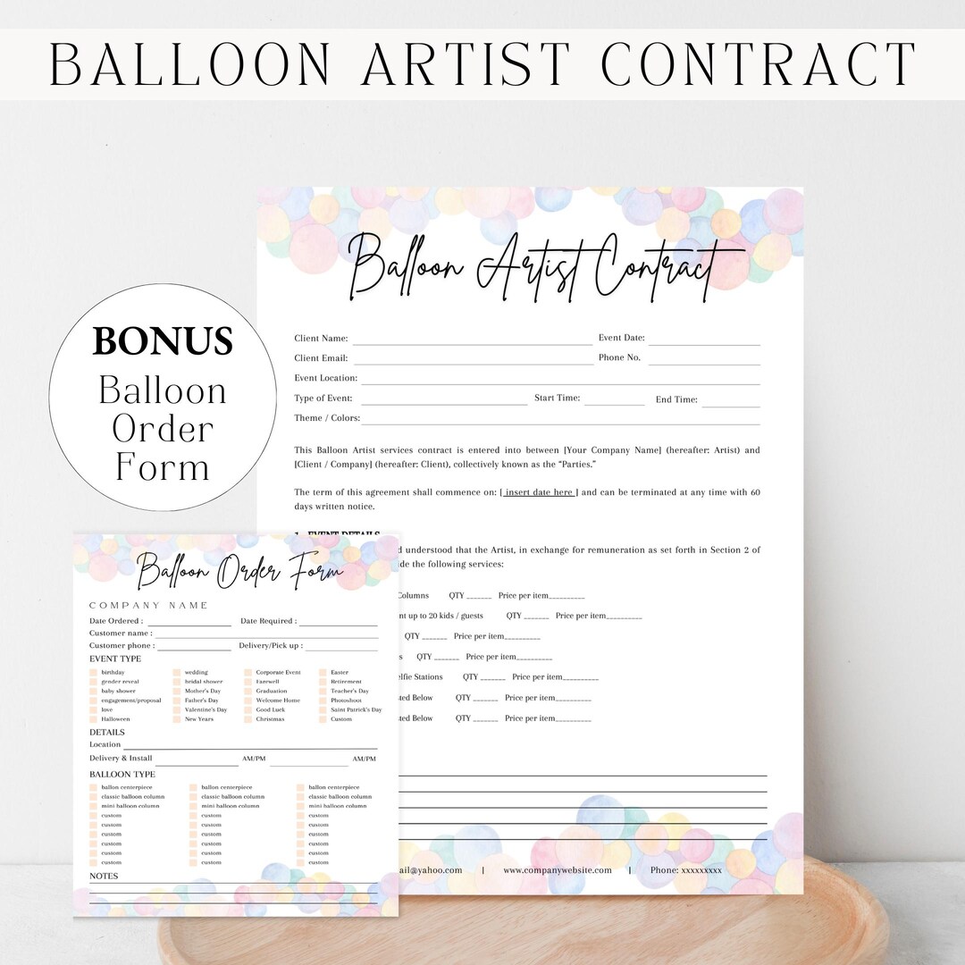 Balloon Artist Contract Template: Editable Balloon Decor Agreement - Etsy