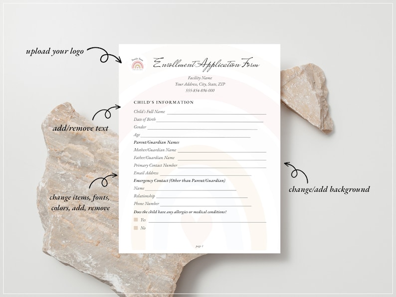 DAYCARE ENROLLMENT FORM. Childcare Enrollment Application Form. Daycare ...