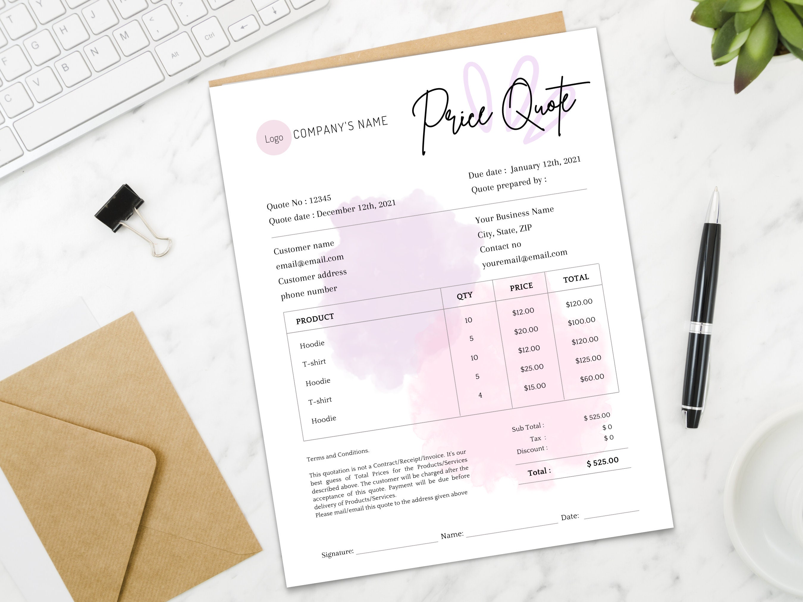 Editable Price Quote Template: Canva Custom Form for Small Business - Etsy