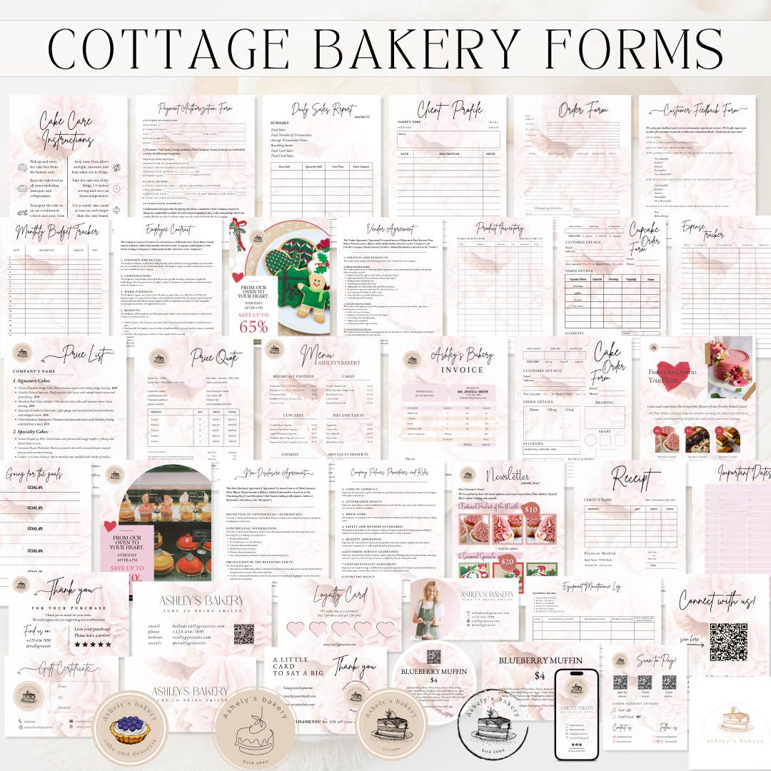 COTTAGE BAKERY FORMS Kit – Editable Canva Templates for Home Bakers ...