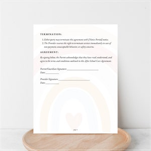 AFTER SCHOOL CARE Agreement. Childcare Contract for After School ...