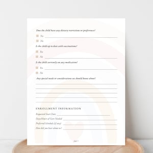 DAYCARE ENROLLMENT FORM. Childcare Enrollment Application Form. Daycare ...