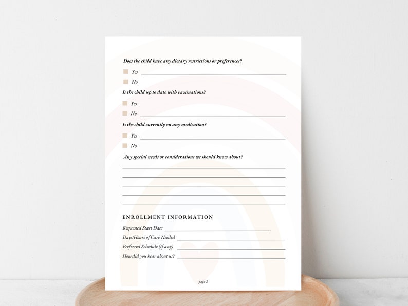 DAYCARE ENROLLMENT FORM. Childcare Enrollment Application Form. Daycare ...
