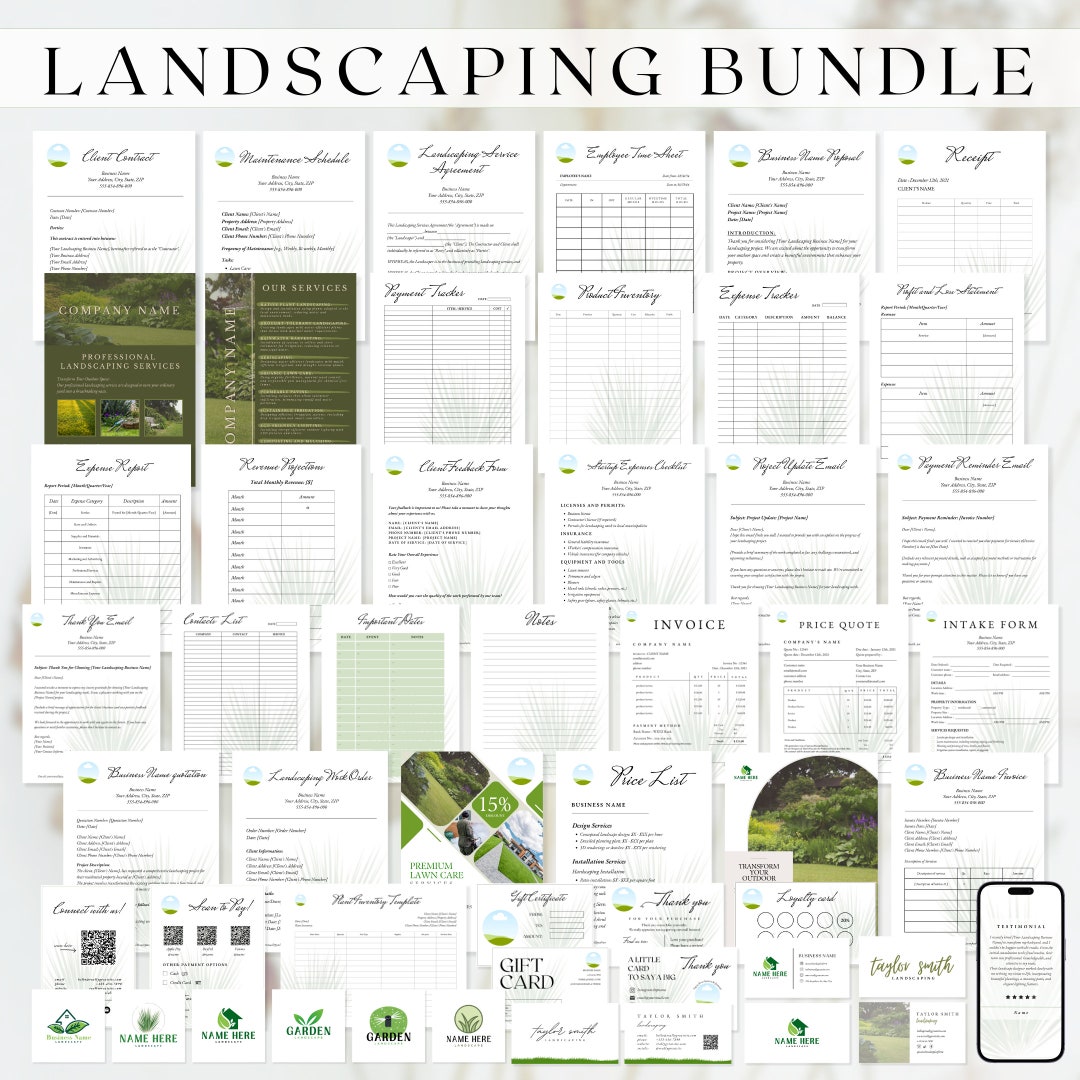 LANDSCAPING BUSINESS BUNDLE, Landscaping Business Cards Template ...