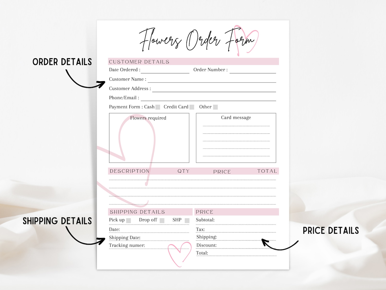 EDITABLE FLORIST ORDER Form Printable Flowers Order Form - Etsy
