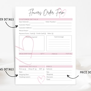 EDITABLE FLORIST ORDER Form, Printable Flowers Order Form Template ...