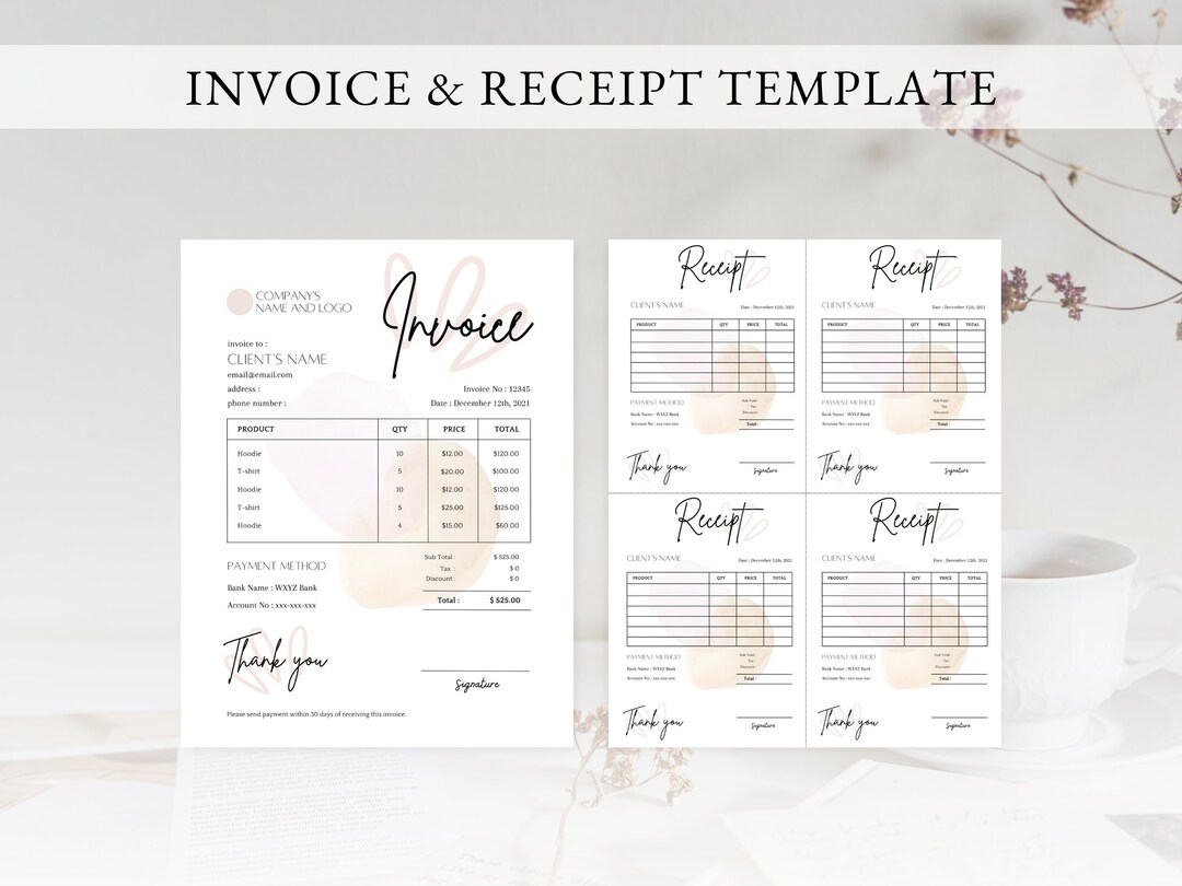 INVOICE AND RECEIPT Template, Invoice Template Download, Small Business ...