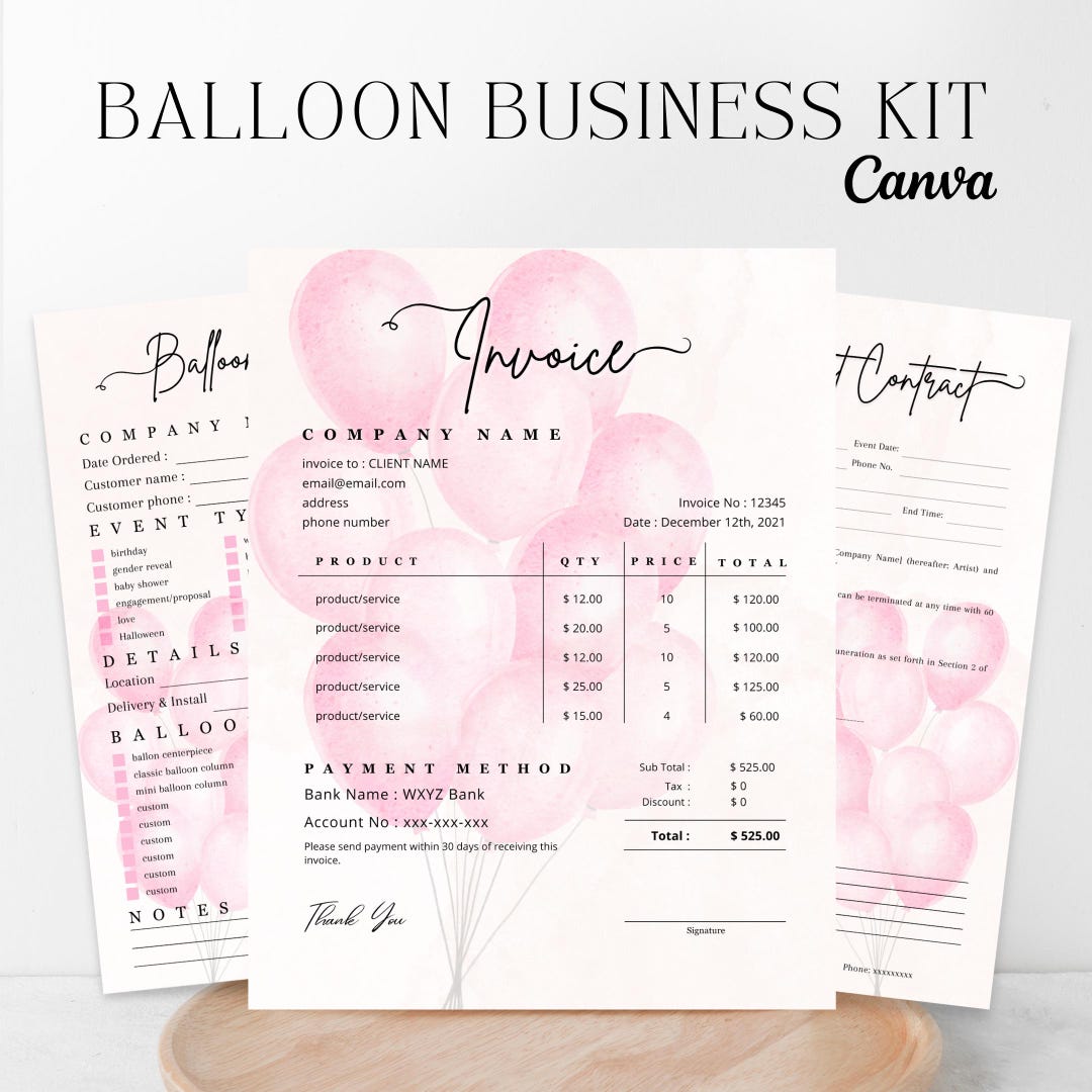 Balloon Business Forms Bundle – Editable Canva Invoice, Order Form ...