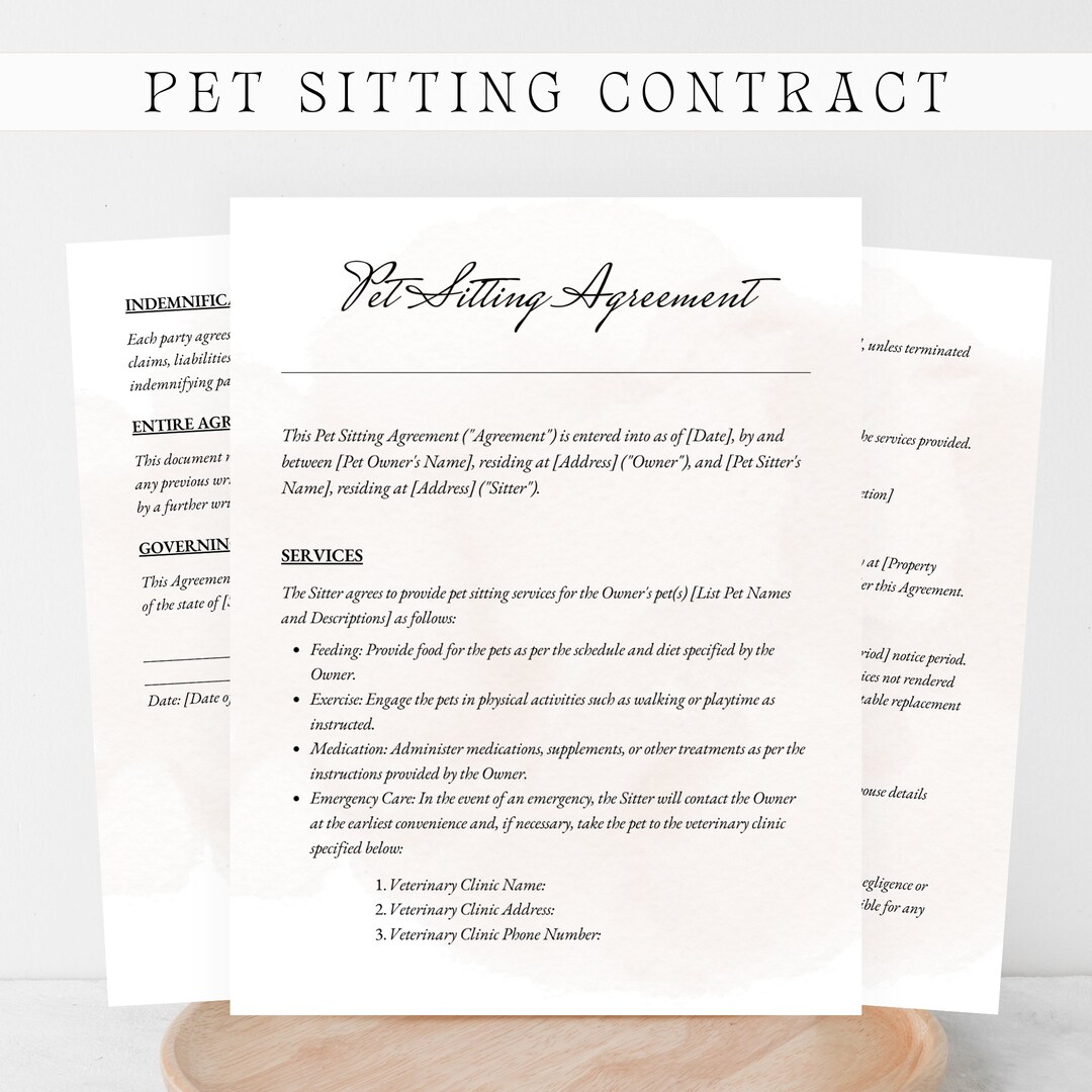 Pet Sitting Contract Template, Editable Pet Care Agreement, Pet Sitter ...