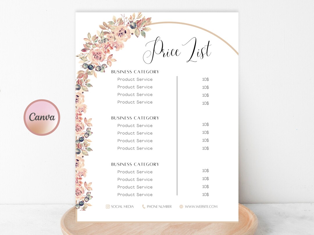 PRICE LIST TEMPLATE Small Business Pricing Guide Editable - Etsy
