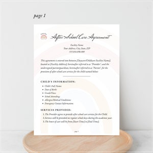 AFTER SCHOOL CARE Agreement. Childcare Contract for After School. Aftercare Service Contract ...