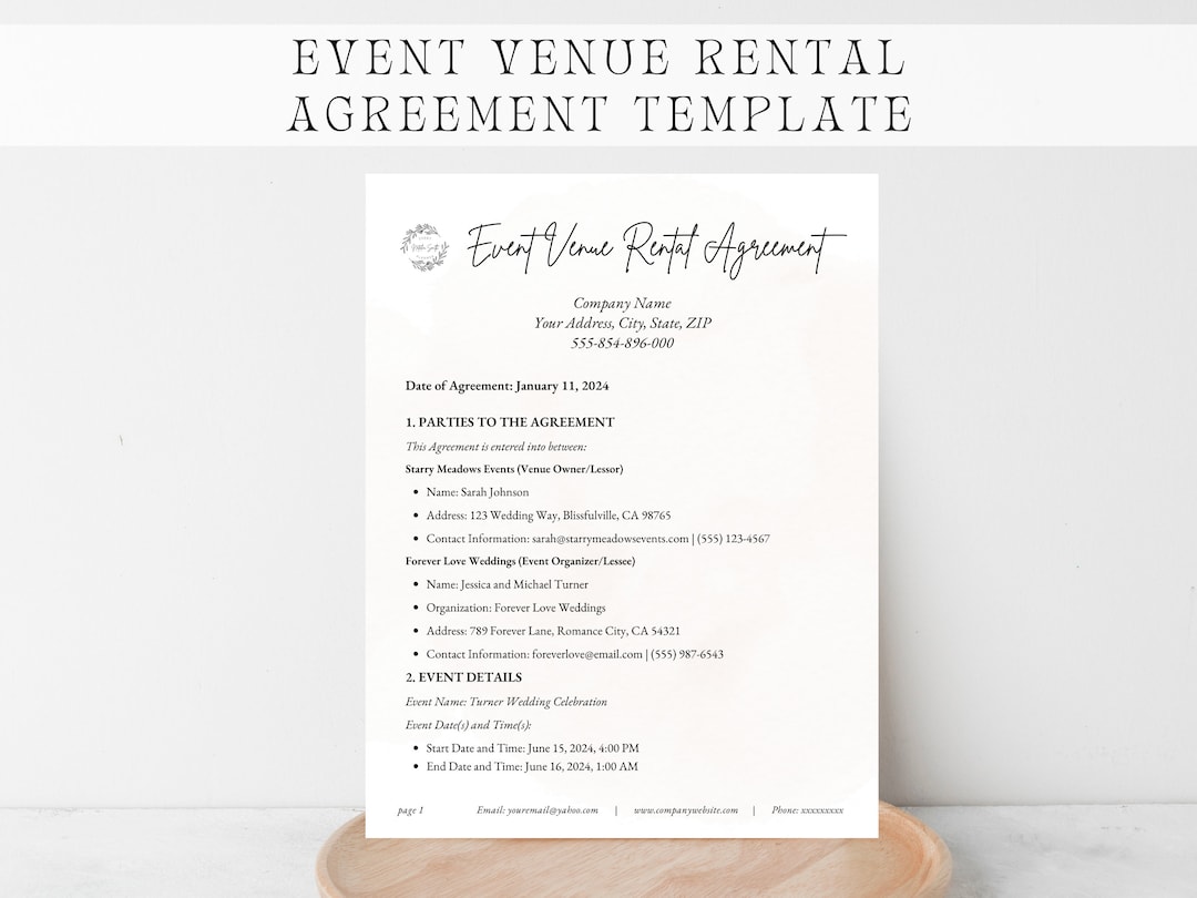 VENUE RENTAL CONTRACT. Event Venue Rental Agreement. Wedding Venue ...