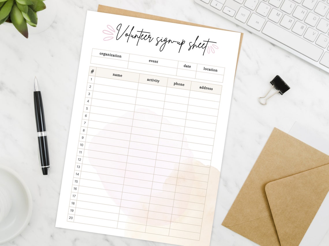VOLUNTEER SIGN UP Sheet Volunteer Sign up List Template - Etsy