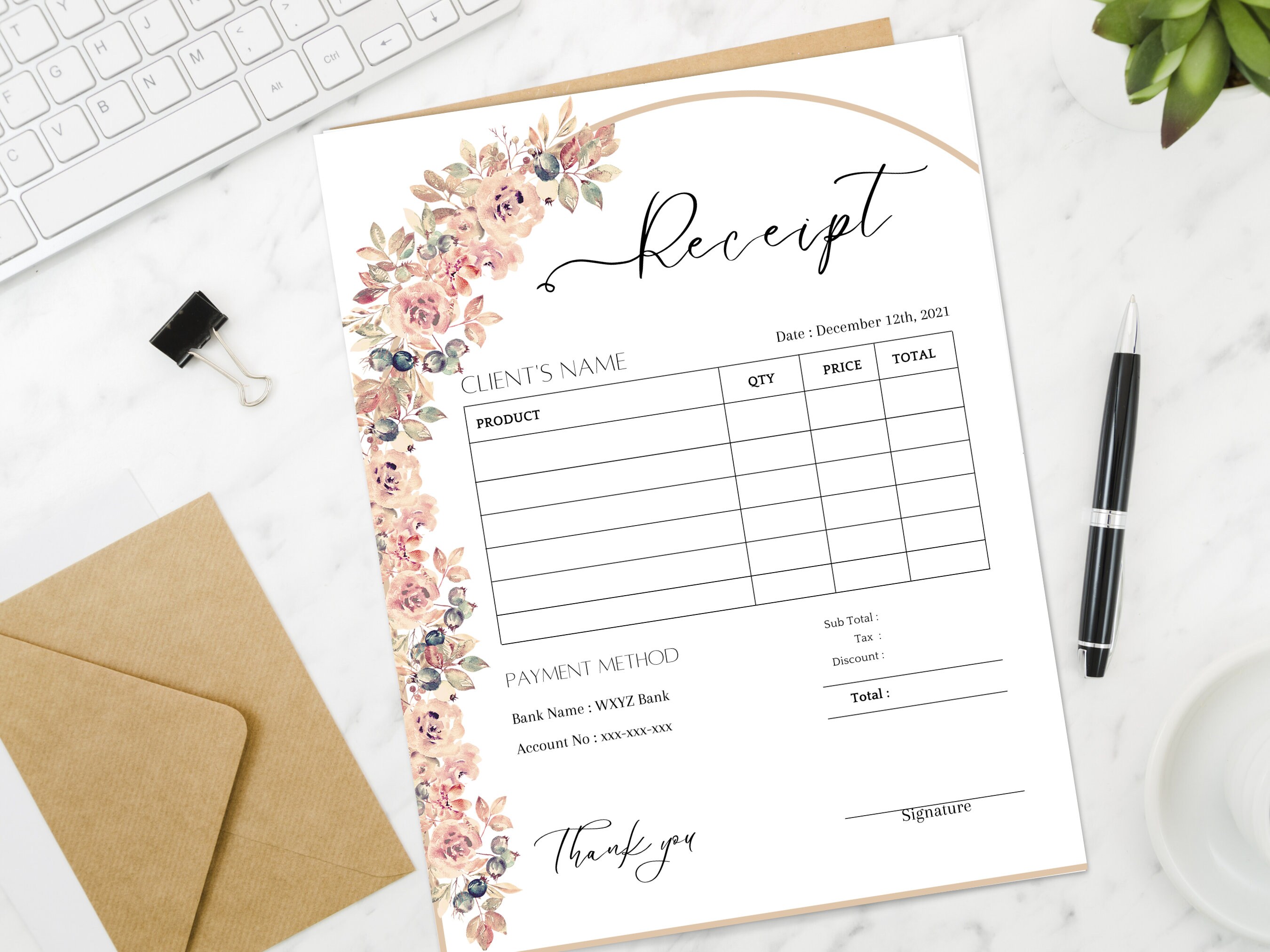 RECEIPT TEMPLATE Editable Invoice Receipt Form Custom - Etsy