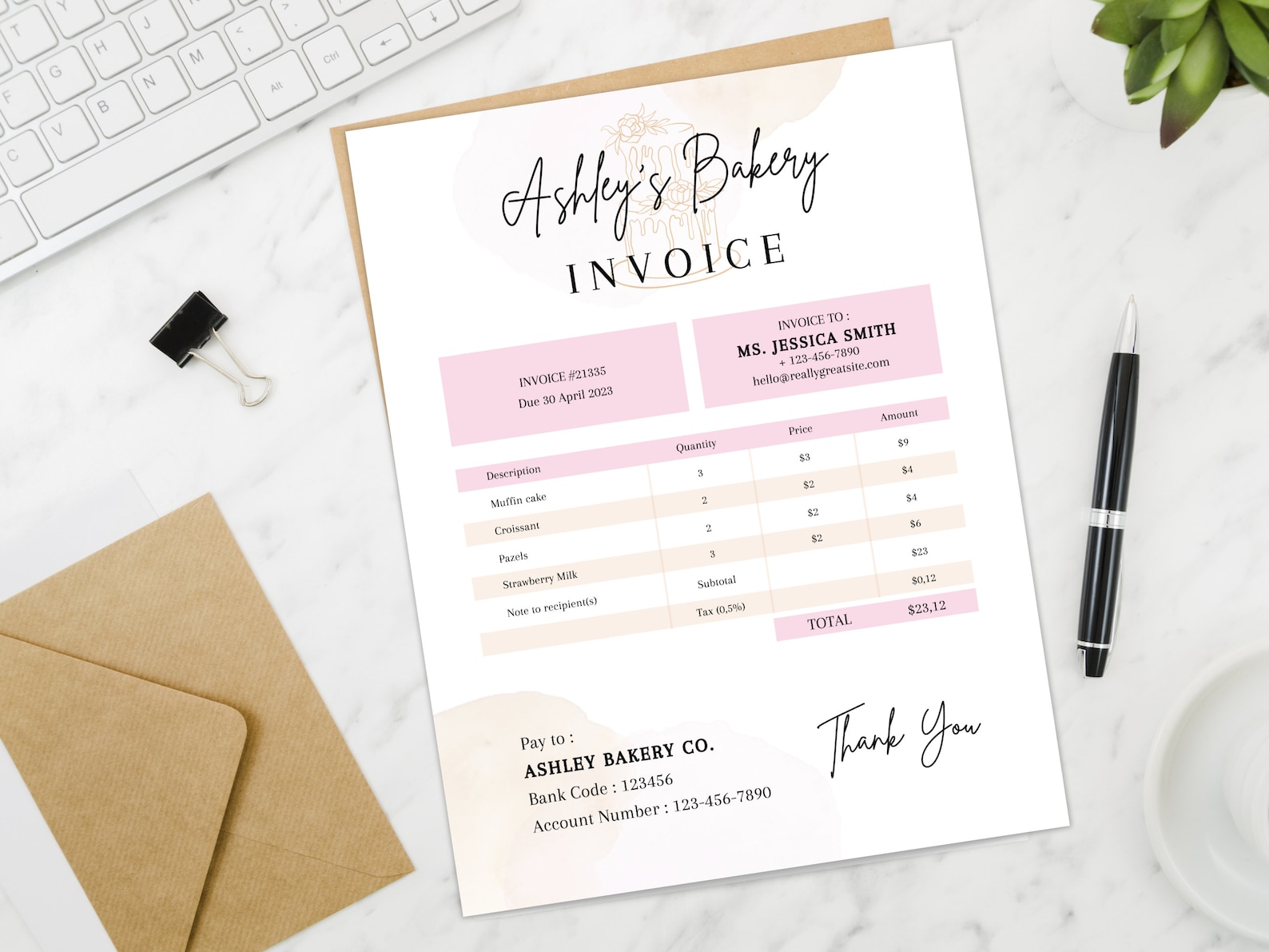 BAKERY INVOICE TEMPLATE Editable Invoice Template for Small - Etsy