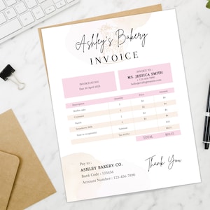 BAKERY INVOICE TEMPLATE, Editable Invoice Template for Small Business ...