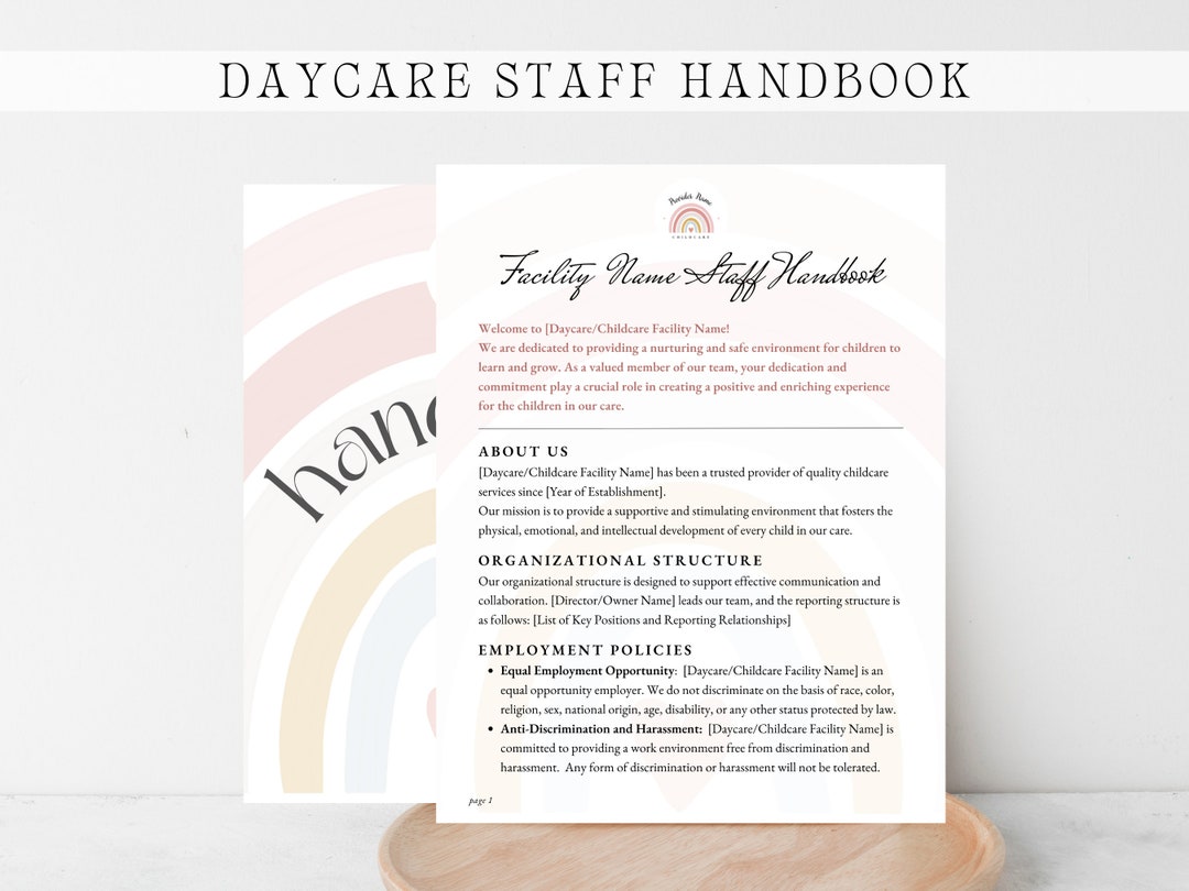 DAYCARE EMPLOYEE HANDBOOK Editable Childcare Staff Handbook Template DAYCARE EMPLOYEE HANDBOOK Editable Childcare Staff Handbook Template