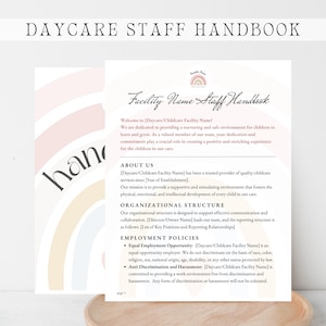 DAYCARE EMPLOYEE HANDBOOK. Editable Childcare Staff Handbook Template ...