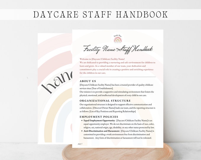 Daycare Employee Forms and Handbook/ Childcare Personnel Policies and ...