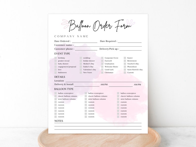 EDITABLE BALLOON ORDER Form Template Balloon Order Tracker - Etsy