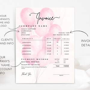 BALLOON INVOICE TEMPLATE, Editable Balloon Artist Invoice Template ...