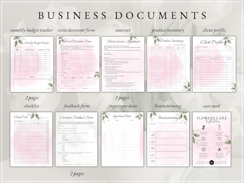FLORIST ORDER FORM Florist Planner Florist Business Card - Etsy