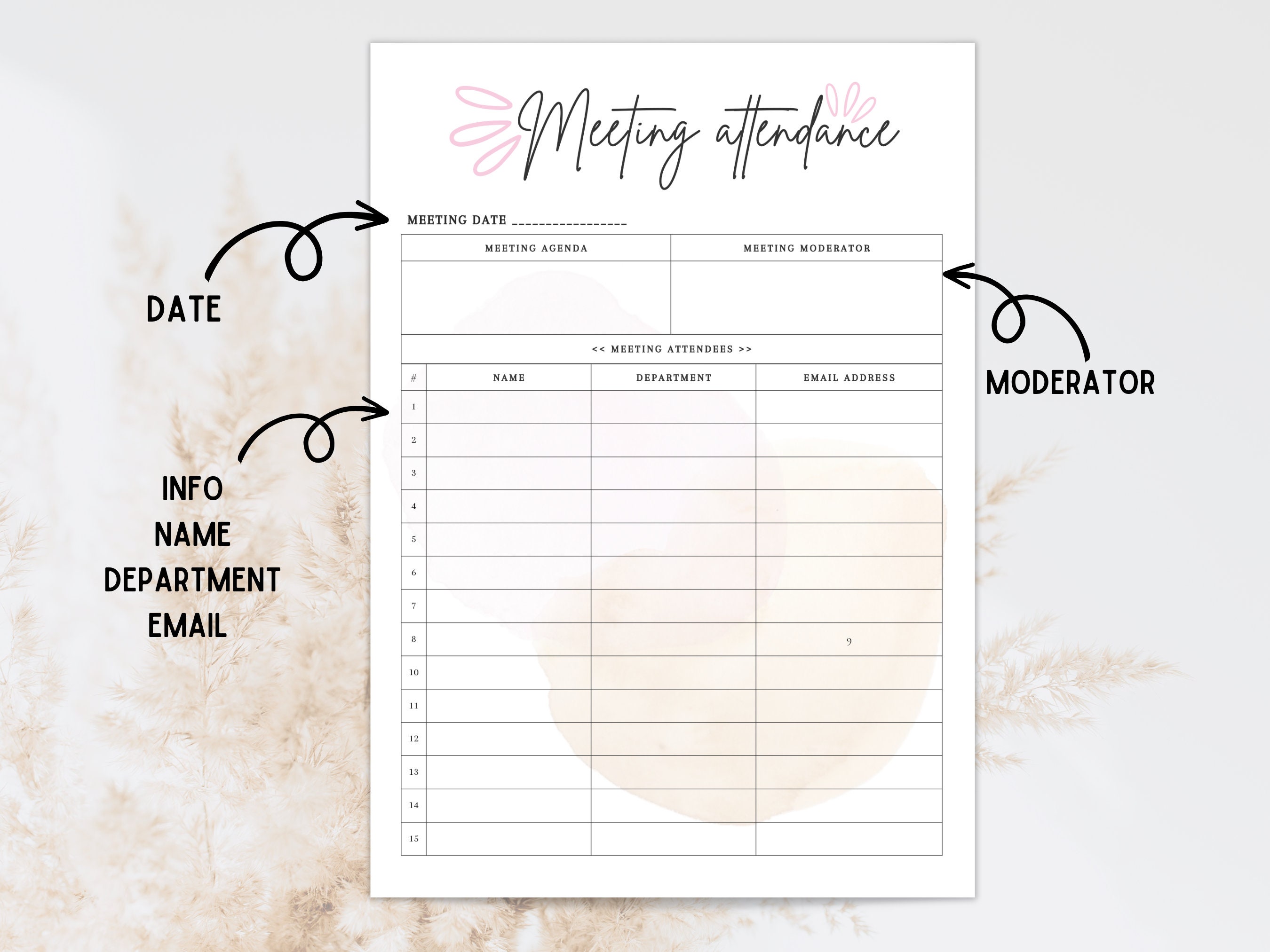 MEETING SIGN IN Sheet Editable Sign up Form Template - Etsy