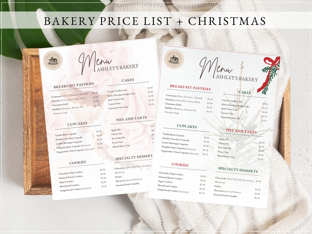 BAKERY PRICE LIST Price List Template Bakery Bakery Menu - Etsy UK