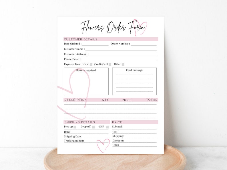 EDITABLE FLORIST ORDER Form Printable Flowers Order Form - Etsy