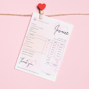EDITABLE INVOICE TEMPLATE, Pink Hearts Invoice Template for Small ...