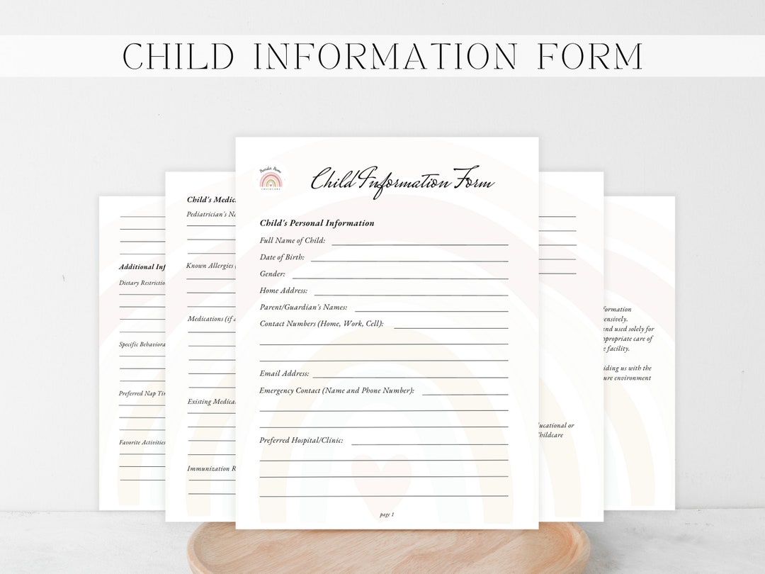 CHILD INFORMATION SHEET, Daycare Information Form, Childcare ...